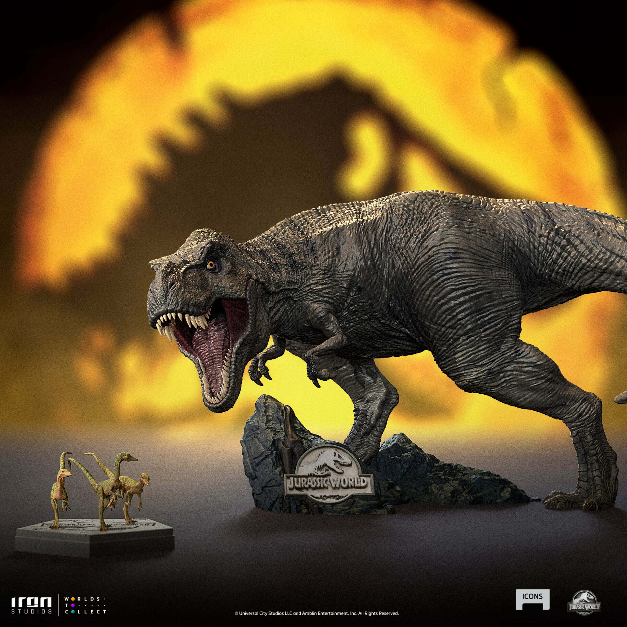 T-REX & COMPSOGNATHUS DIORAMA SET STATUE JURASSIC WORLD - IRON STUDIOS ...