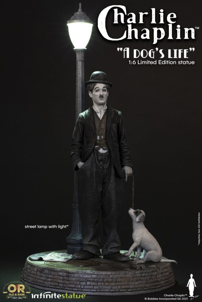 CHARLIE CHAPLIN “DOG’S LIFE” W/LIGHT RESIN STATUE - Figuristi Store