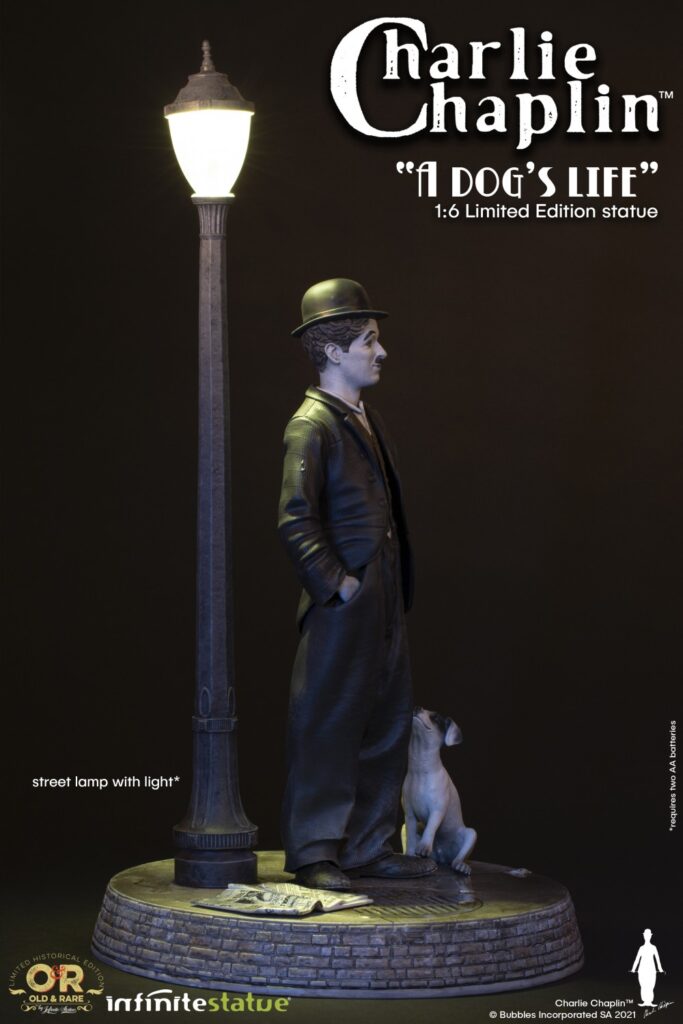 CHARLIE CHAPLIN “DOG’S LIFE” W/LIGHT RESIN STATUE - Figuristi Store
